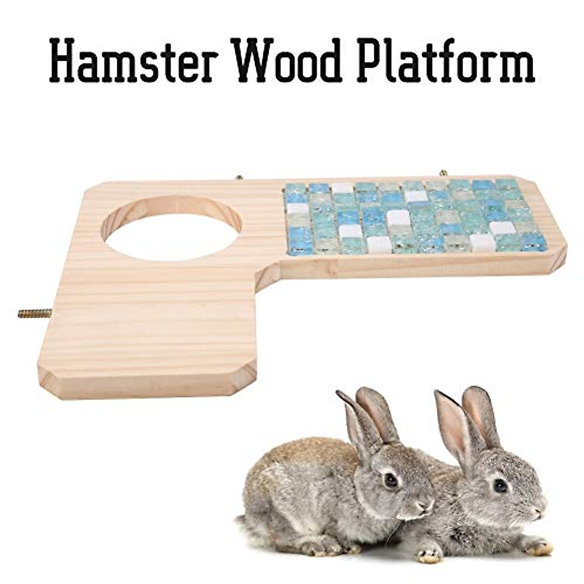 Ichiias Hamster Platform Double-Sided Wooden Rabbit Pedal Small Pet Crystal Stone Cooling Mat Pad, Chinchilla Cage Sturdy Standing and Jumping Wooden Board for Cage Rat Cage