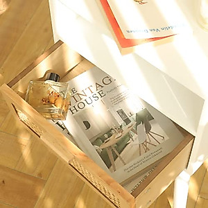 MaxSmeo White Nightstand with Drawer, Mid Century Modern Nightstand, Rattan Side Table, End Table with Storage for Living Room, Bedroom and Small Spaces, Easy Assembly (White)