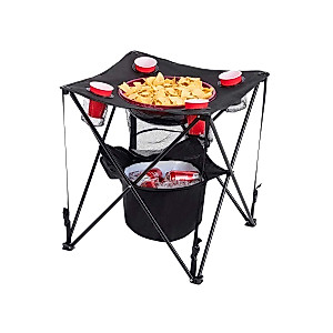 Monoprice Tailgating Table with Insulated Cooler, Portable, Compact and Collapsable, for BBQ, Picnic and Tailgate - Pure Outdoor Collection, Black, Large