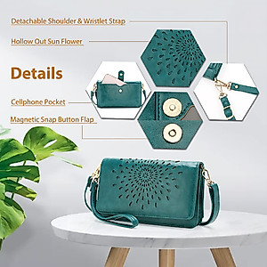 APHISON Multi-Function Small Crossbody Bags For Women,Cell Phone Shoulder Bag,Clutch Purse,RFID Wristlet Wallet,Card Holder Peacock-Blue
