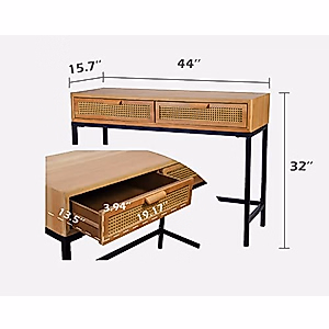 COZAYH Rustic Console Table with 2 Drawers Entryway Hallway Farmhouse Country Style, Cabin-Inspired Natural Finish (Natural Brown)