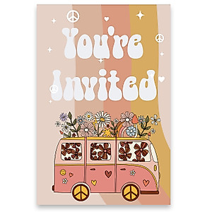 Soiceu Retro First Birthday Groovy One Birthday Party Invitations with Envelopes Set of 20 Vibe Peace Love Hippie 70s 1st Birthday Party Invites Fill in Blank