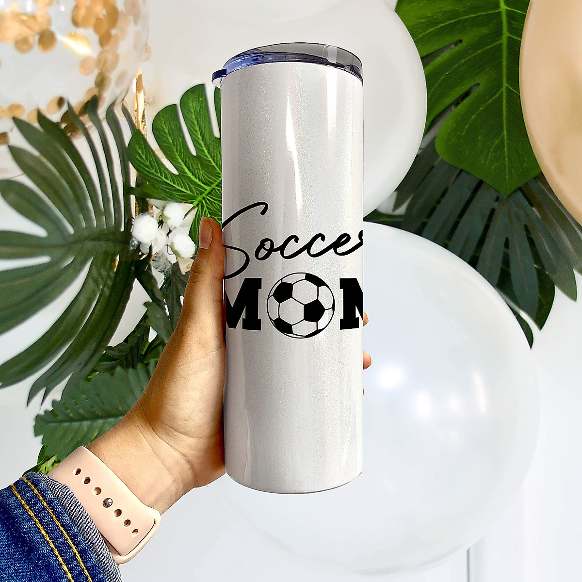 Soccer Mom – Personalize with Name & Number – One 20 oz Iridescent Stainless Steel Travel Tumbler with Straw – Double Wall Vacuum Insulation– Keep Beverages Cold For Up to 18 Hours or Hot for 6 Hours