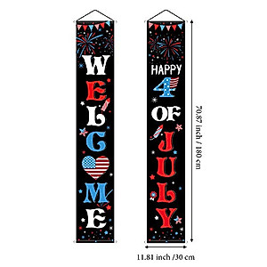 4th of July Banner Fourth of July Decorations Patriotic Porch Sign Black Independence Day Hanging Banner for Home Memorial Day Party, God Bless America (classic style)