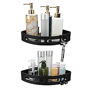 Ubisin 2 Pack Shower Caddies Shower Organizer Corner,Rust-Proof Wall Mounted Bathroom Organizer with Adhesive,Aluminum Alloy No Drilling Matte Black Corner Shower Caddy Shower Rack