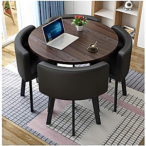 Office Reception Room Club Table and Chair Set Reception Table and Chair Combination Negotiation Table Office Shops Meetings Small Round Tables Office Conference Tables Black Leather