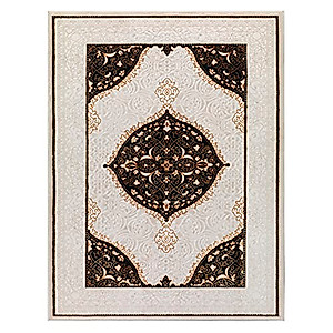 Antep Rugs Babil Gold 8x10 Oriental Bordered High Low Textured Traditional Indoor Area Rug, Beige Black, 7'10" x 10'