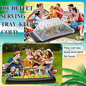 Leitee Inflatable Serving Bar Kit Includes Salad Buffet Tray with Drain Plug Mesh Food Cover Food Drink Containers and Inflator for Ice Supplies Summer Party Camping Picnic(Black)