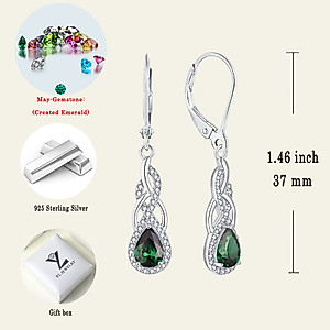 YL Celtic Knot Earrings 925 Sterling Silver Twist Dangle Drop Earring Created Emerald Infinity Leverback Jewelry for Women