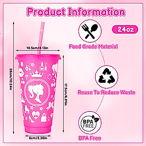 XLSXEXCL 12 Pcs Plastic Cups with Lids and Straws Glitter Tumbler 24 oz Travel Mug Cup Plastic Drinking Cups for Juices Parties Birthdays Party Bachelor Party (Hot Pink)