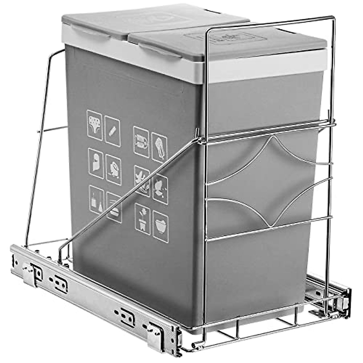 Youeon Pull Out Trash Can Under Cabinet, Adjustable Heavy Duty Under Sink Trash Can Pull Out, Slide Out Garbage Shelf for Kitchen Cabinet, Trash Can Not Included