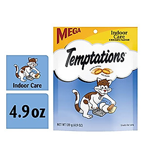 TEMPTATIONS Indoor Care Crunchy and Soft Cat Treats, Chicken Flavor, 4.9 oz. Pouch (Pack of 10)