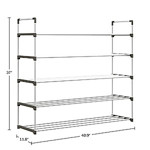 Home-Complete Shoe Rack – 5-Tier Shoe Organizer for Closet, Bathroom, Entryway – Shelf Holds 25 Pairs of Sneakers, Heels, and Boots (White)