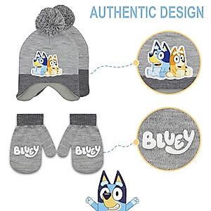 Bluey Bandit and Chilli Toddler Hat with Winter Mittens for Kids – Warm Winter Hat for Toddler with Kids Mittens