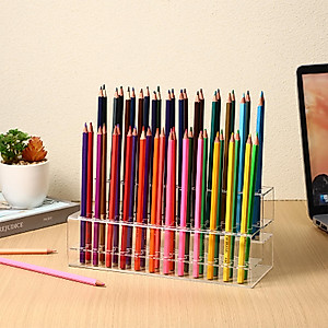Cabilock Plastic Pencil Holder Clear Acrylic Brush Display Pen Stand: Pen Holder Pen Organizers for Colored Pencils Paint Makeups Cosmetic Brush 48 Hole Pen Organizing Rack