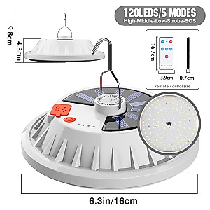 Solar Camping Lanterns Remote Tent Light - 4000LM Portable LED Camping Light Hanging IPX4 Waterproof USB Rechargeable Lantern for Camping, Hiking, Power Failure, Hurricane (120 LEDs)