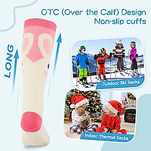 findway Kids Ski Socks Thermal Winter Snow Socks for Girls Boys Toddler, OTC Long Snowboarding Socks 2 Pairs