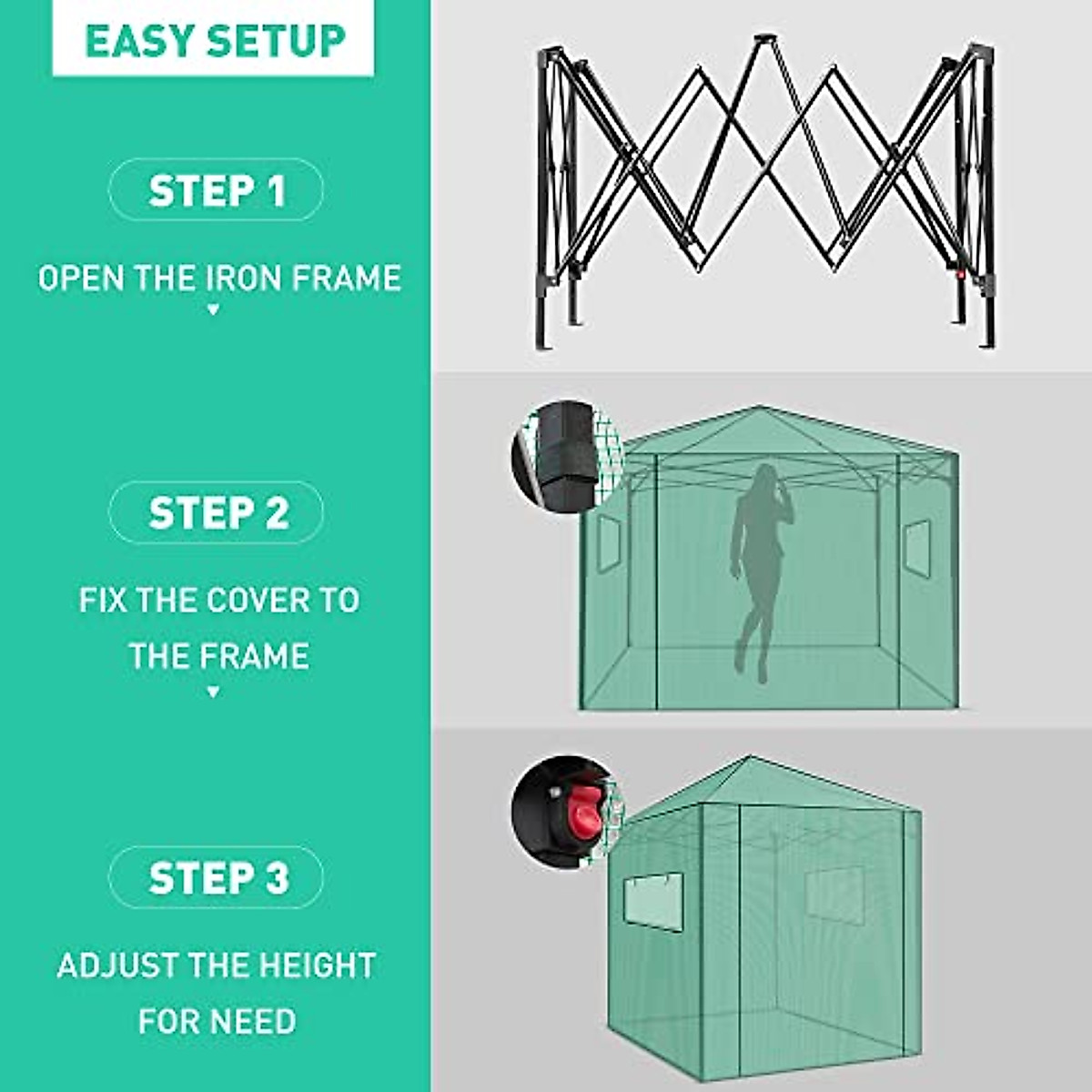 PexFix 6'x 5' Portable Walk-in Greenhouse Easy Setup,Indoor Outdoor Greenhouse Garden Green Houses Instant Pop-up Greenhouse,2 Roll-Up Mesh Windows and Roll-up Zipper Door,Green