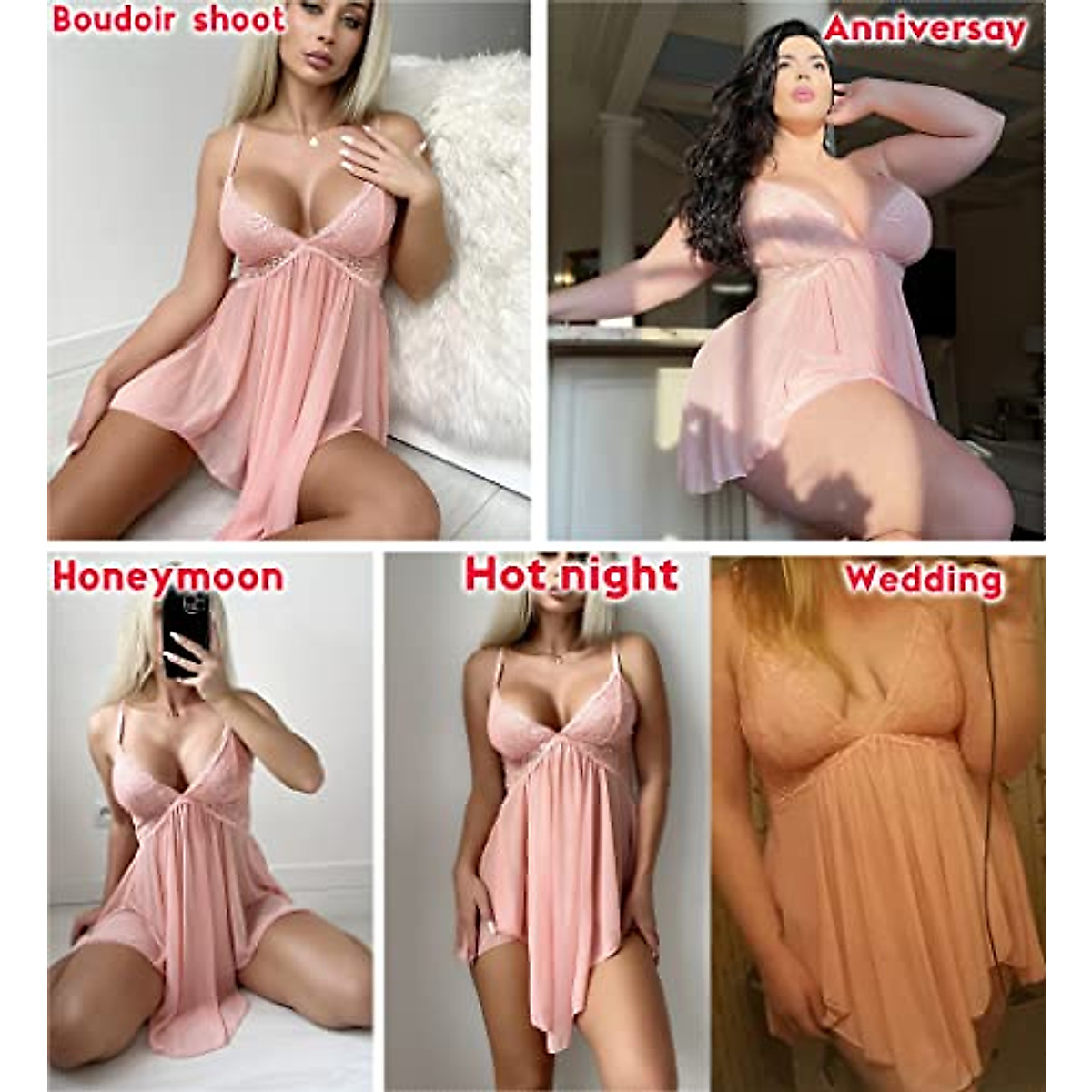Avidlove Babydoll Lingerie for Women Sexy Lace Lingerie Drees Slutty Maternity Negligee Naughty Boudoir Lingerie(Pink,M)