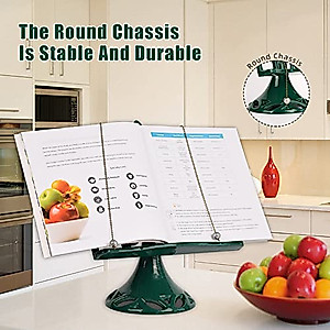MINLUFUL Cookbook Stand, Vintage Bamboo Pattern Metal Recipe Holder Cast Iron Cookbook Stand Multi-Angle Recipe Holder for Kitchen Counter Cooking Reading Hands Free, Green
