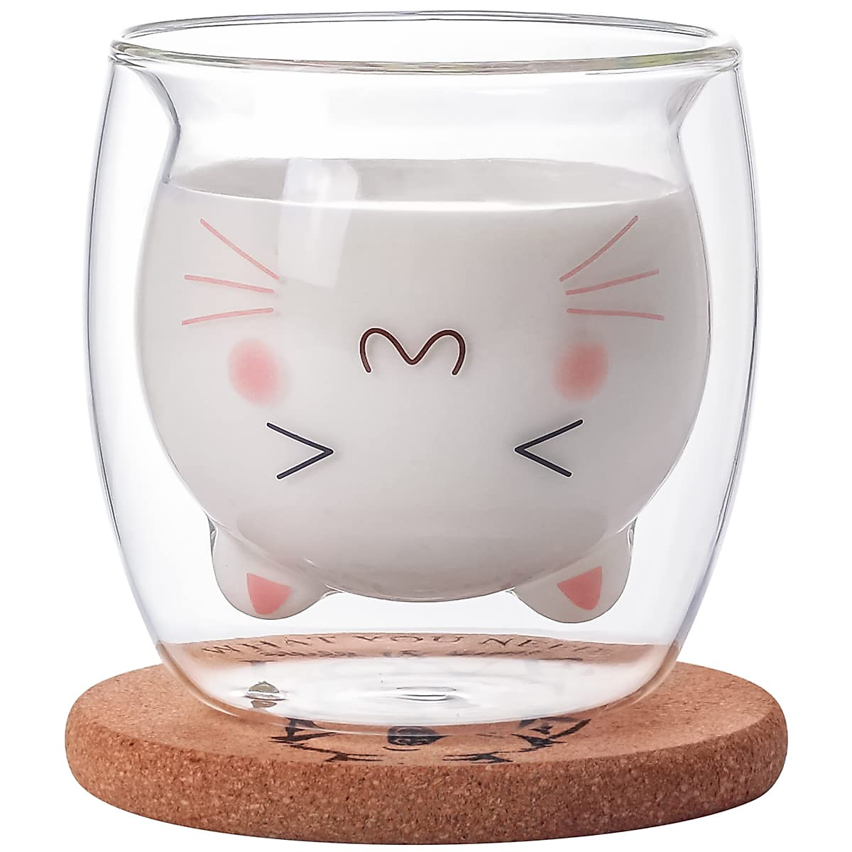 Bgbg Cute Coffee Mug Cat Tea Cup Milk Double Wall Clear Insulated Glass Espresso Mug with Coaster interesting Gift for you