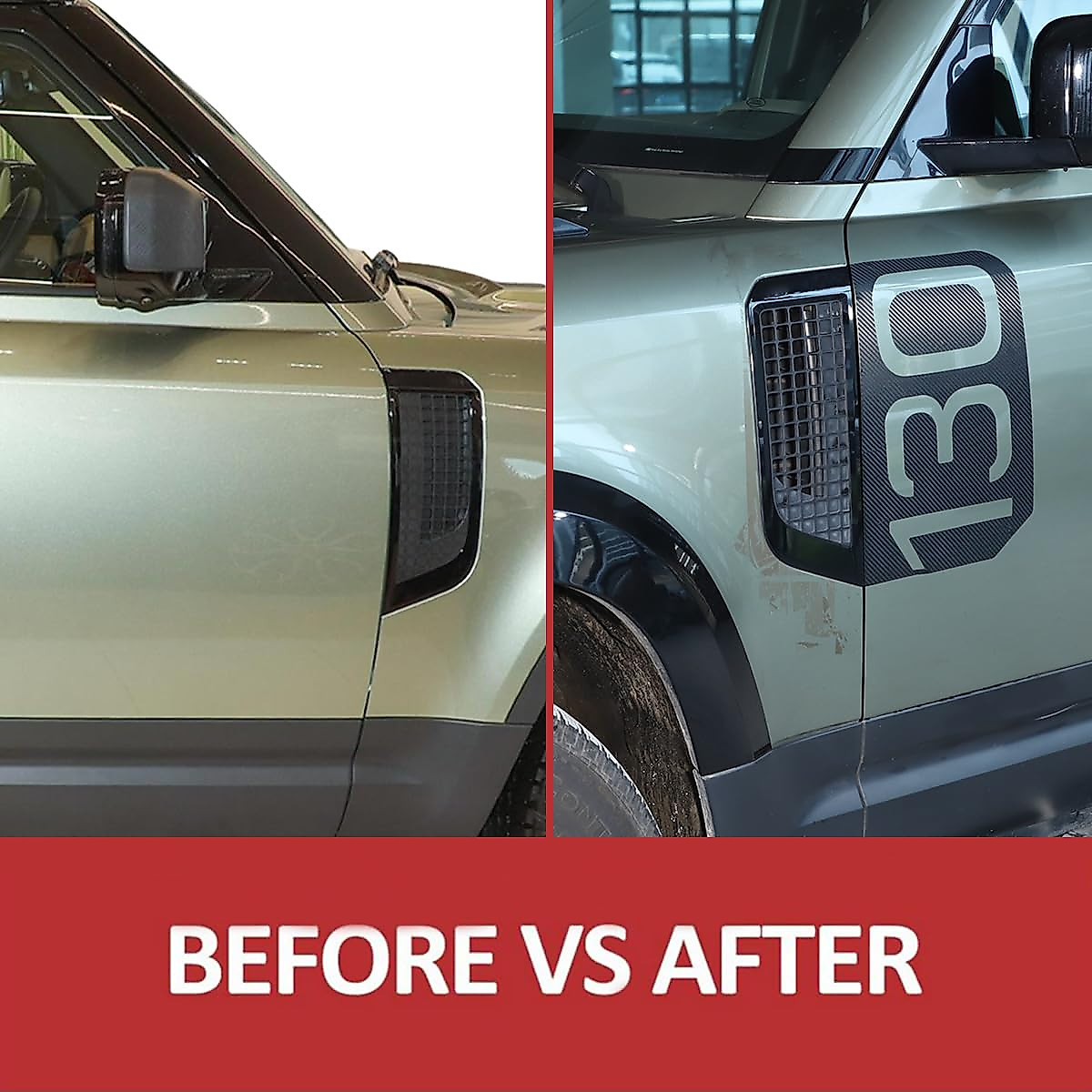 PVC Material Car Stickers,Side Exterior Fender Scuttle Vinyl Decal for Land Rover Defender 90 110 130 2020-2024 Car Side Fender Vent Vinyl Decal Sticker (for Defender 130, Carbon Fiber)
