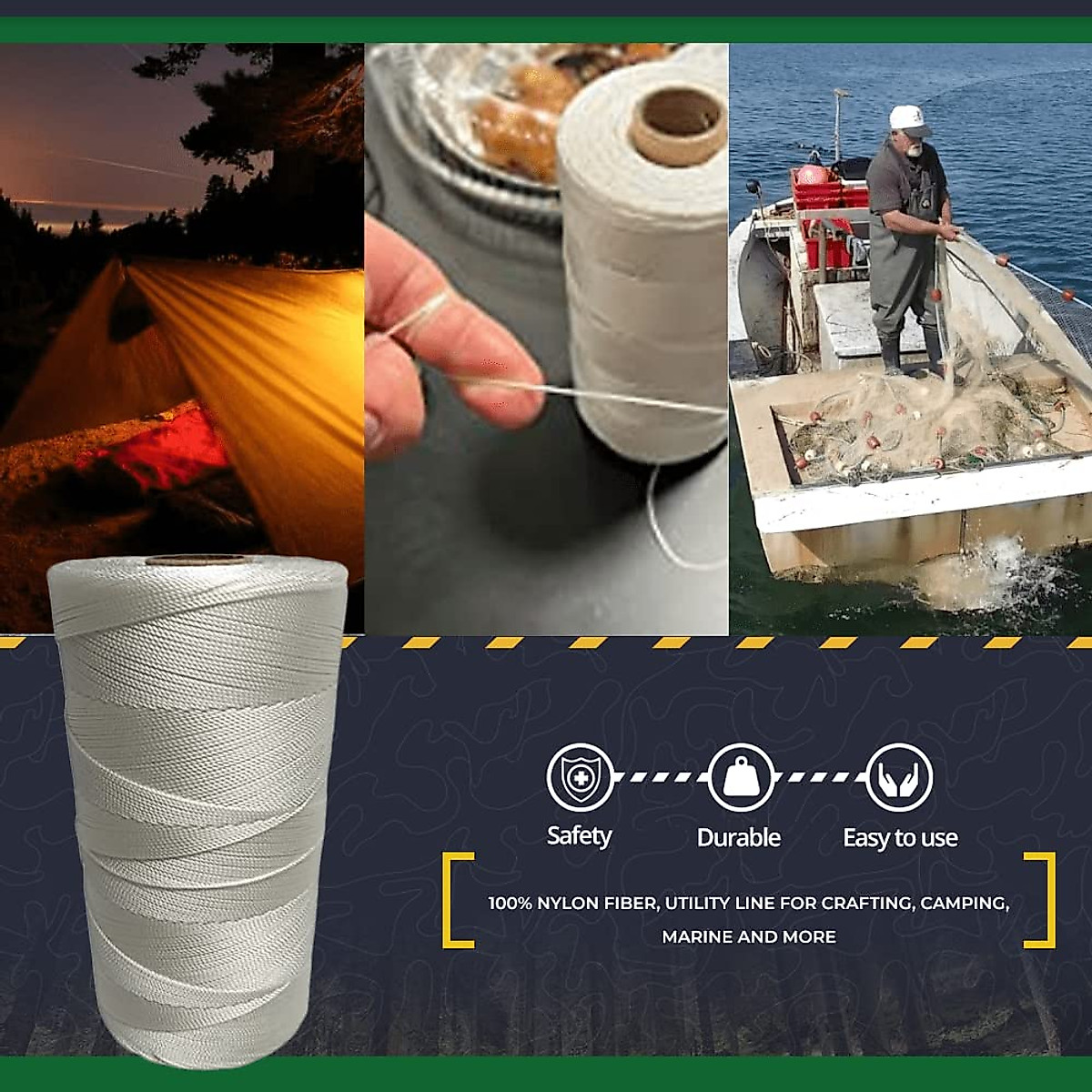 SGT KNOTS #6 Twisted Seine Twine - 100% Nylon Fiber, Utility Line for Crafting, Camping, Marine and More (3970ft)