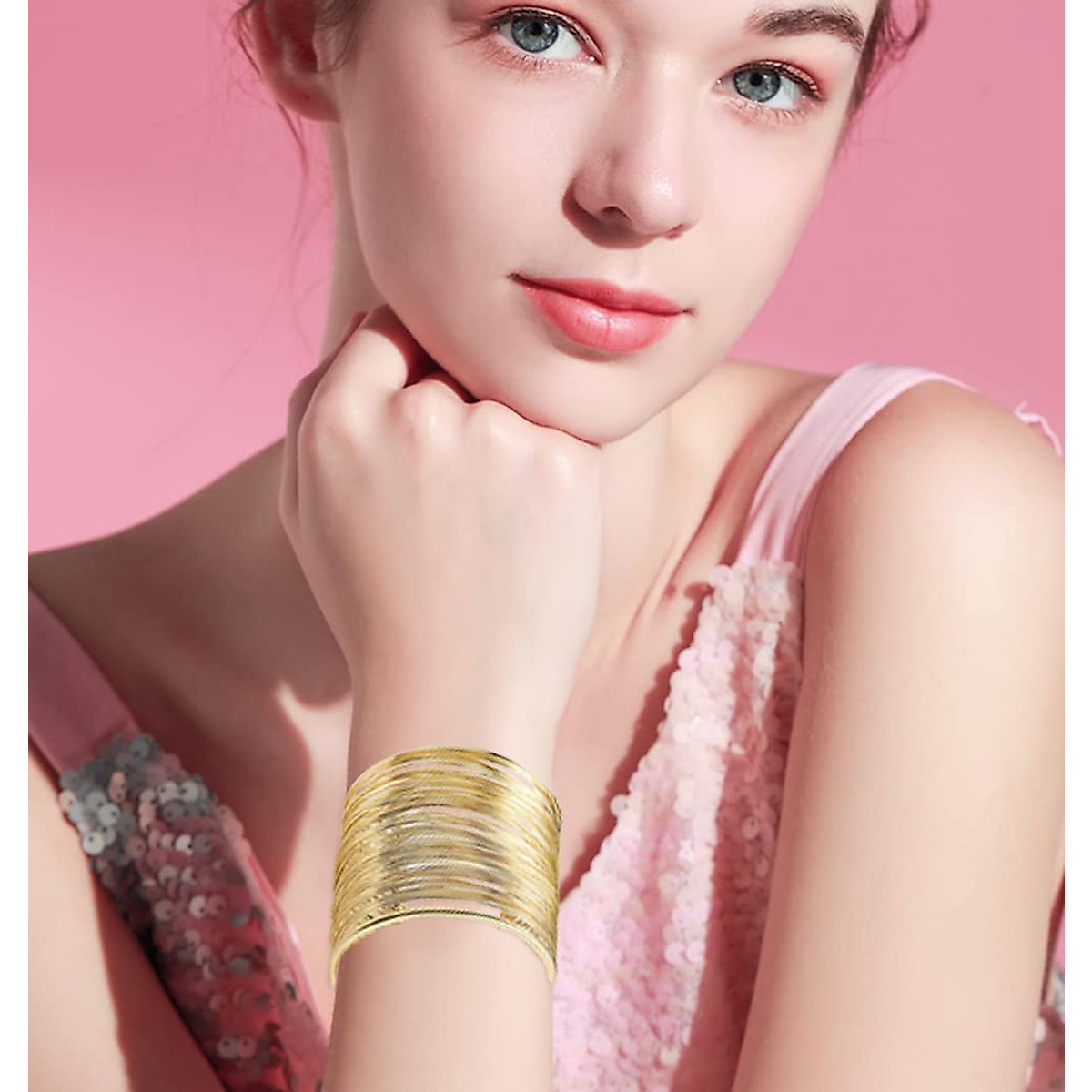 FINZOR 8 Pcs Cuff Bangle Bracelet for Women Open Wide Wire Bracelets Gold Wrist Cuff Wrap Bracelet(Gold)