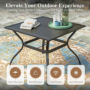 HERA'S HOUSE 5 Pieces Patio Dining Set, Outdoor Table and Chairs Set for 4, 4 x Blue Textilene Dining Chair, 37" Square Metal Dining Table, for Lawn Garden Backyard Deck