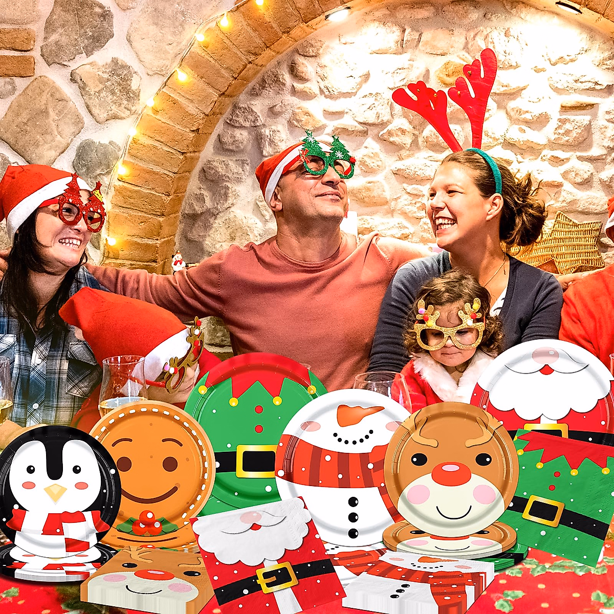 Santa Christmas Paper Plates Decorations, Gingerbread Party Theme Tableware Set Christmas Snowman Party Plates and Napkins Disposable for Winter Xmas Holiday Party Favors