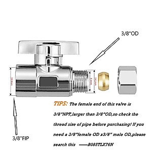 Minimprover 2 Pack Premium Brass Chrome plated 3/8" FIP Female Thread x 3/8 Inch OD Compression Quarter Turn Straight Water Angle Stop Valve Shut Off
