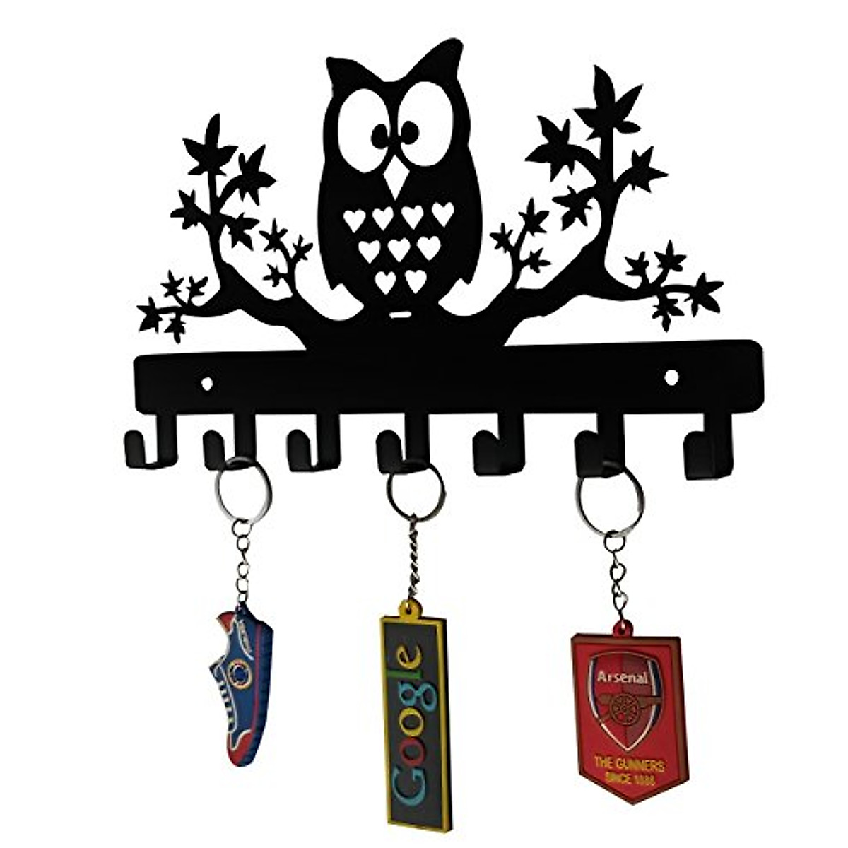 HeavenlyKraft Owl on Maple Trees Steel Key Holder, Steel Key Rack, Metal Key Cabinet, Owl Key Hanger, Medal Hanger, Leash Hanger, 10.6 X 6.15 X 0.8 INCH