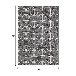 Unique Loom Outdoor Coastal Collection Area Rug - Ahoy (4' 1" x 6' 1" Rectangle, Charcoal/ Ivory)