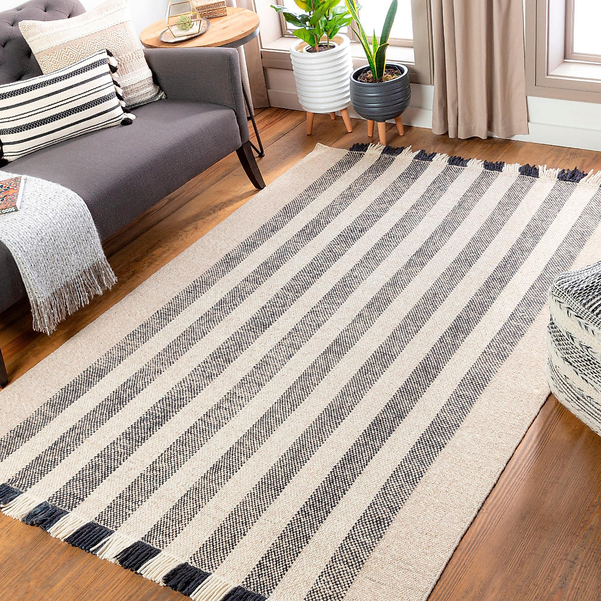Mark&Day Wool Rugs, 2x8 Lavant Modern Black Runner Area Rug, Black Beige Brown Carpet for Hallway, Kitchen, Bedroom or Living Room (2'6" x 8' Runner)