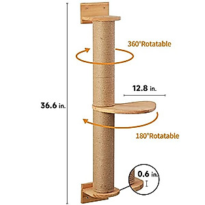 FUKUMARU Cat Activity Tree with Scratching Posts, Wall Mounted Jute Scratcher Pine Hammock (Cat Activity Tree-Updated)