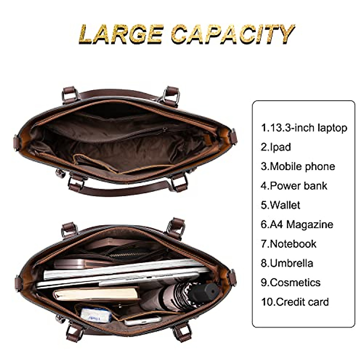 LOVEVOOK Large Shoulder Bag Purses for Women PU Leather Purse Work Bags with Multi-Pockets Vintage Tote Handbags Satchel Hobo Bag, Brown