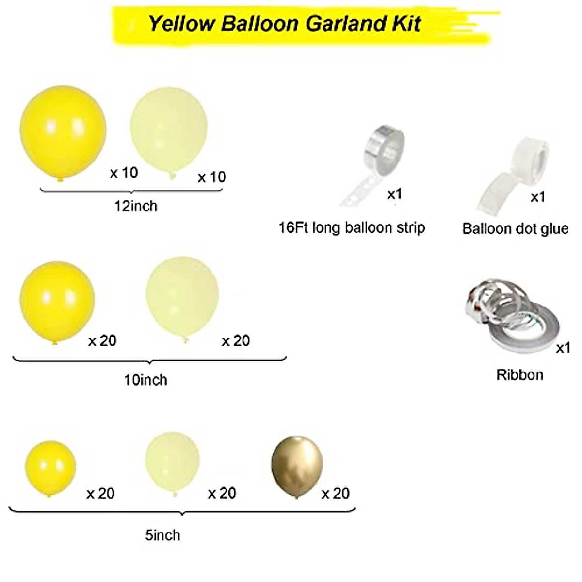 OUOshield 124pcs Yellow Balloons Garland Arch Kit Lemon Daisy Honeybee Theme Light and Gold for Birthday Parties, Wedding, Baby Shower Party, Anniversary Party Decoration