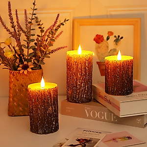 Enpornk Flameless Candles Battery Operated Pillar Pine Effect Real Wax Flickering 3D Wick Electric LED Decorative Candle Sets with Remote Control Cycling 24 Hours Timer, 4" 5" 6" Pack of 3