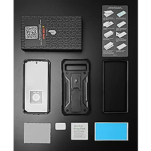 Poetic Revolution Series Case Compatible with Pixel 6A 5G, Built-in Screen Protector Work with Fingerprint ID, Full Body Rugged Shockproof Protective Cover Case with Kickstand, Black