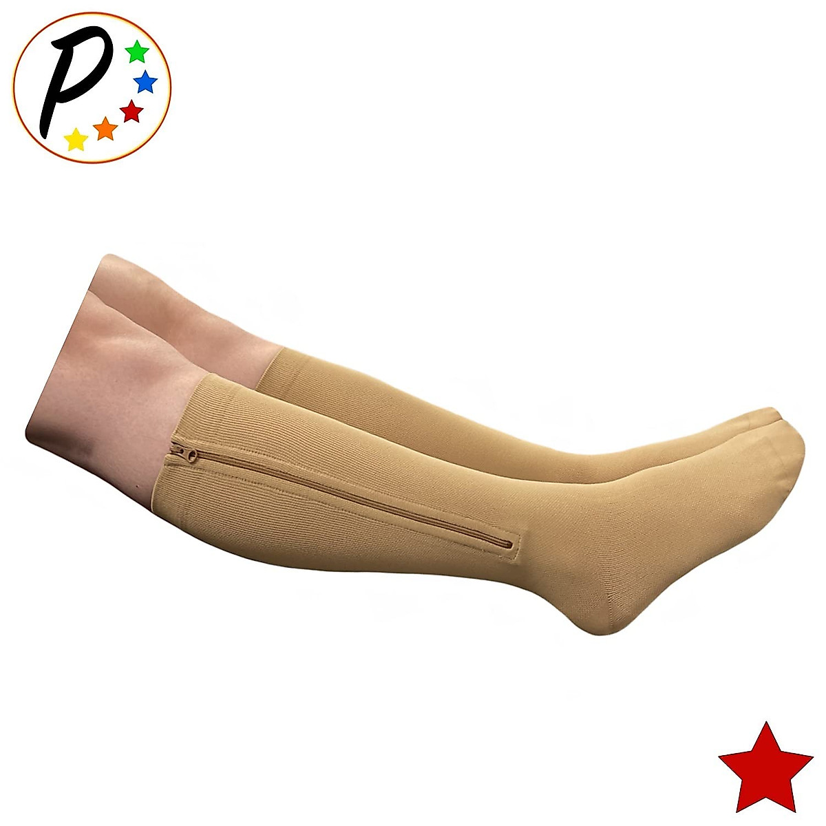 Presadee Original Closed Toe 20-30 mmHg Zipper Compression Calf Leg Socks (S/M, Beige)
