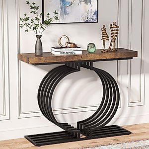 Tribesigns Modern Console Table with Metal Base, 40 inch Geometric Entryway Sofa Narrow Long, Industrial Accent for Living Room, Entryway, Hallyway, Entrance, Rustic Brown,(HOGA-JW0352)