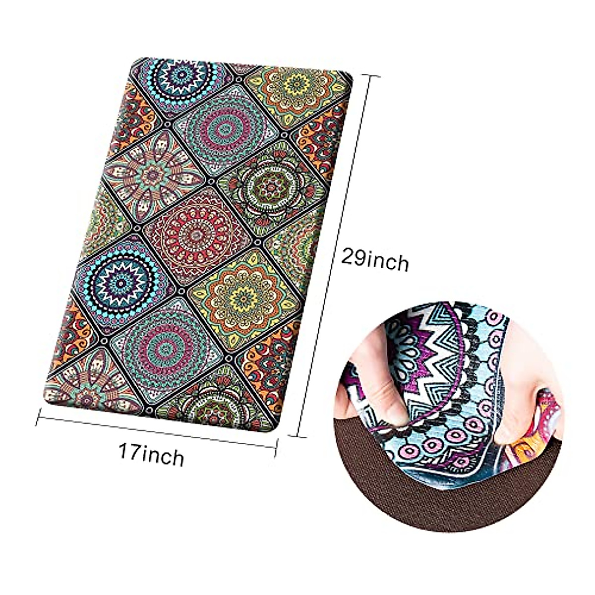 QiyI Anti Fatigue Kitchen Mat 1 Piece Boho Kitchen Rug Waterproof Oil Proof Runner Rug Floral Medallion Laundry Comfort Standing Mat Cushioned Area Doormat 17" W x 29" L - Ethnic Traditional Pattern