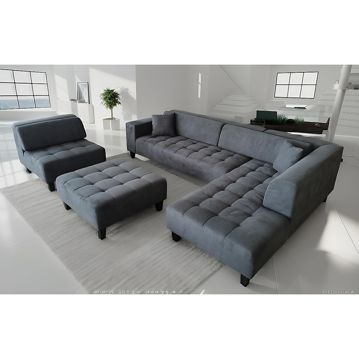 Stendmar 4pc 117" to 153" Modern Dark Gray Microfiber Sectional Couch Sofa S1107RDG