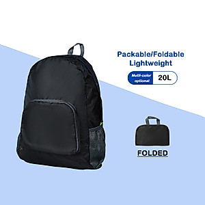 ToutSimple 20L Hiking Daypack, Lightweight Backpack for Travel Camping Outdoor, Foldable Backpack For Men Women(BLACK)