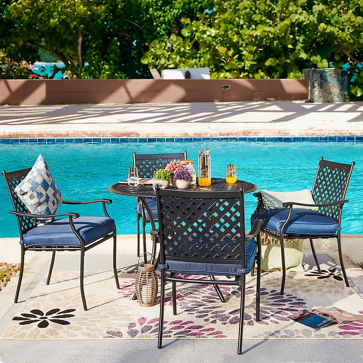 PatioFestival Patio Dining Chairs Stackable Outdoor Chairs Dining Furniture Set of 4,All Weather Frame with Thick Cushion for Porch,Yard,Balcony,Kitchen