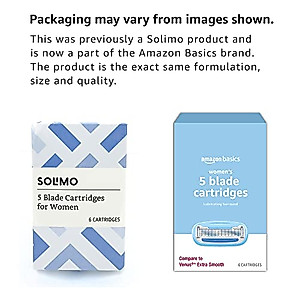 Amazon Basics 5-Blade Razor Refills for Women, 6 Refills (Fits Amazon Basics Razor Handles only) (Previously Solimo)
