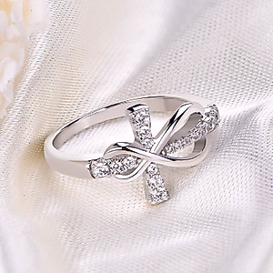 JO WISDOM 925 Sterling Silver Cubic Zirconia Cross Infinity Ring Size 6