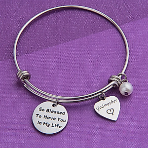 LQRI Godmother Gifts Godmother Bracelet So Blessed to Have You in My Life Expandable Wire Bangle Religious Jewelry Baptism Gift(so Blessed.)