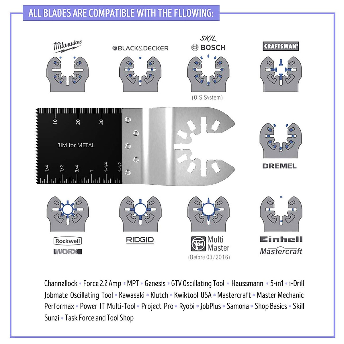 30PCS Professional Oscillating Saw Blades Wood & Bi Metal Cutting Quick Release Multitool Blades Kit Fit Fein Multimaster Porter Cable Black & Decker Bosch Craftsman Ryobi Makita