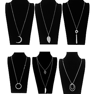 Ofeiyaa 10Pcs Long Pendant Necklace Simple Moon Bar Three Triangle Tassel Lock Sweater Y Shape Punk Chain Choker Necklace for Adults Women Silver Tone